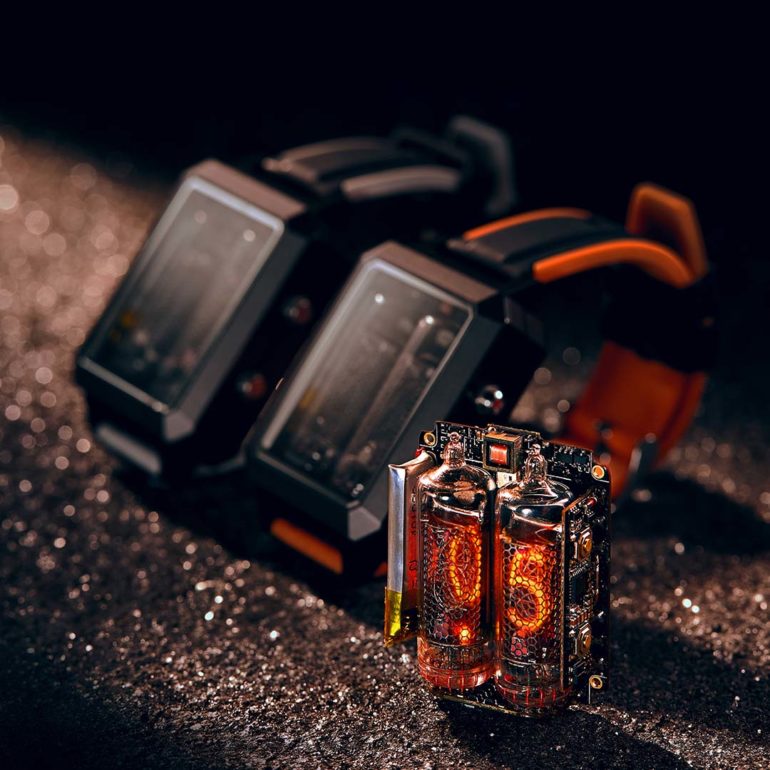 New non-traditional watch that shows time through luminous tubes.