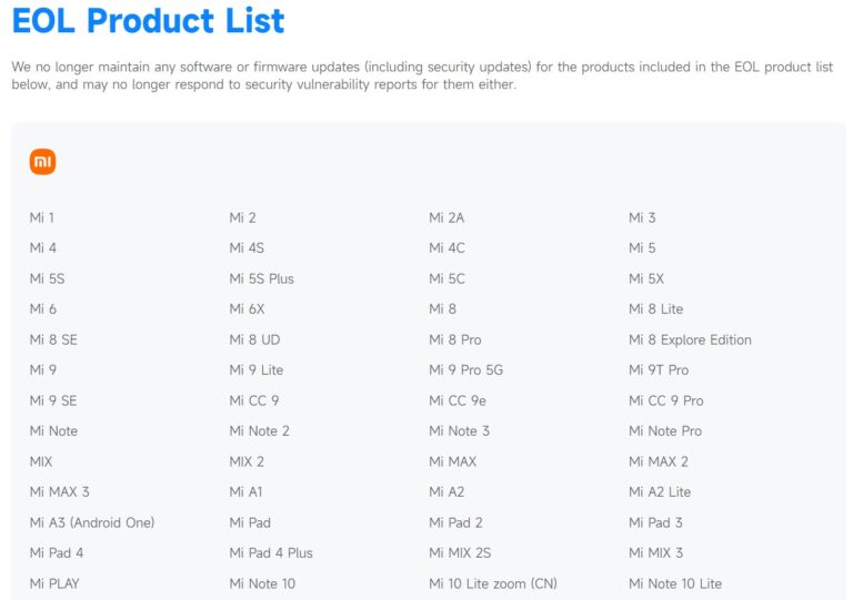 Xiaomi is ending official update support for 2025 more models from May ...